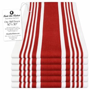 aunti em's kitchen designer hand and kitchen dish towels woven from 100% responsibly-farmed, thick, luxurious cotton, oversized 20 x 30 inches, one half dozen, wine stripe