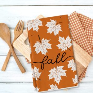 AnyDesign Fall Kitchen Dish Towel 18 x 28 Inch Pumpkin Maple Leaves Harvest Tea Towel Autumn Orange White Dishcloth Rustic Farmhouse Hand Drying Cloth Towel for Holiday Kitchen Cooking Baking, 4 Pack