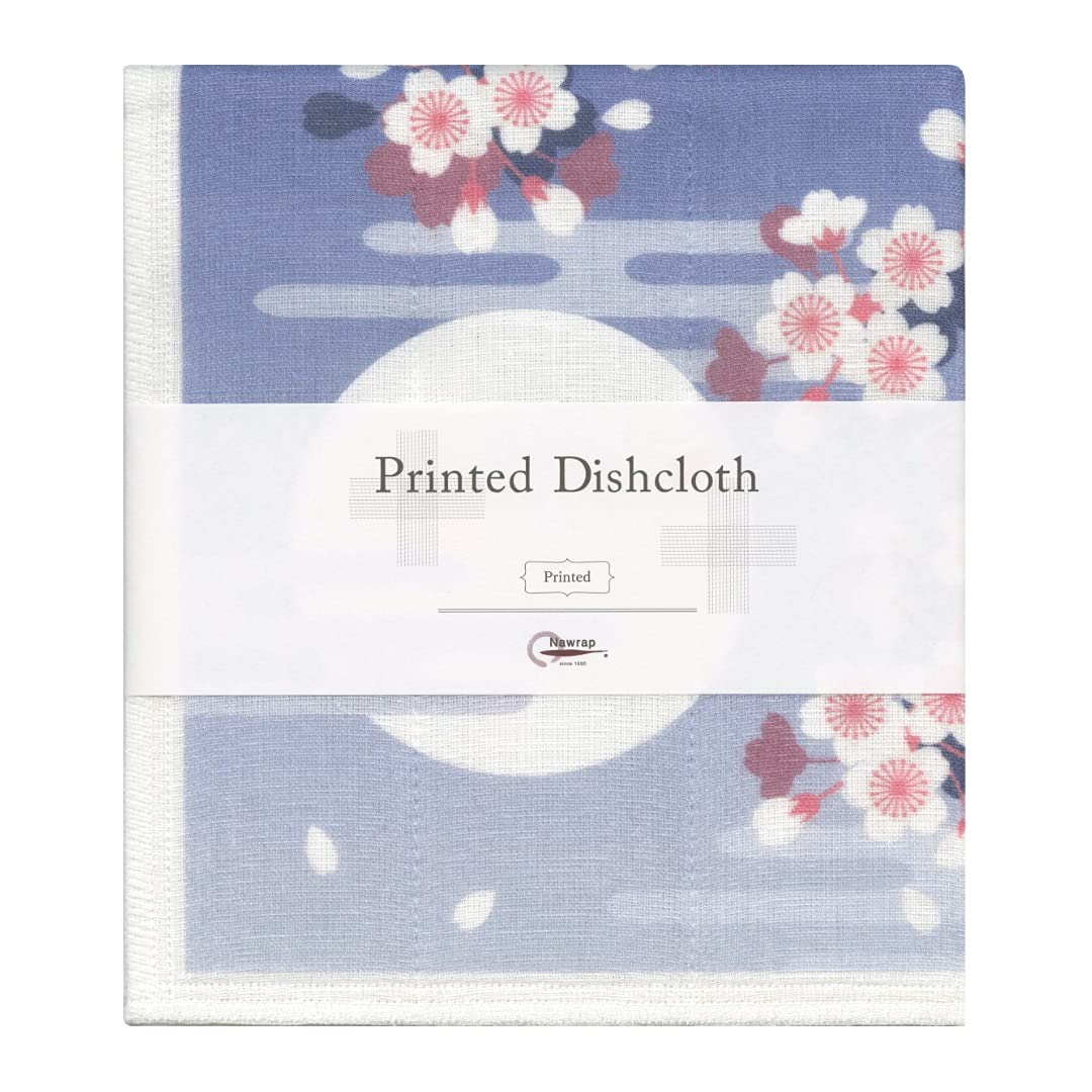 Nawrap Printed Dishcloth, Made in Japan, Durable and Absorbent, Sakura with Moon Print