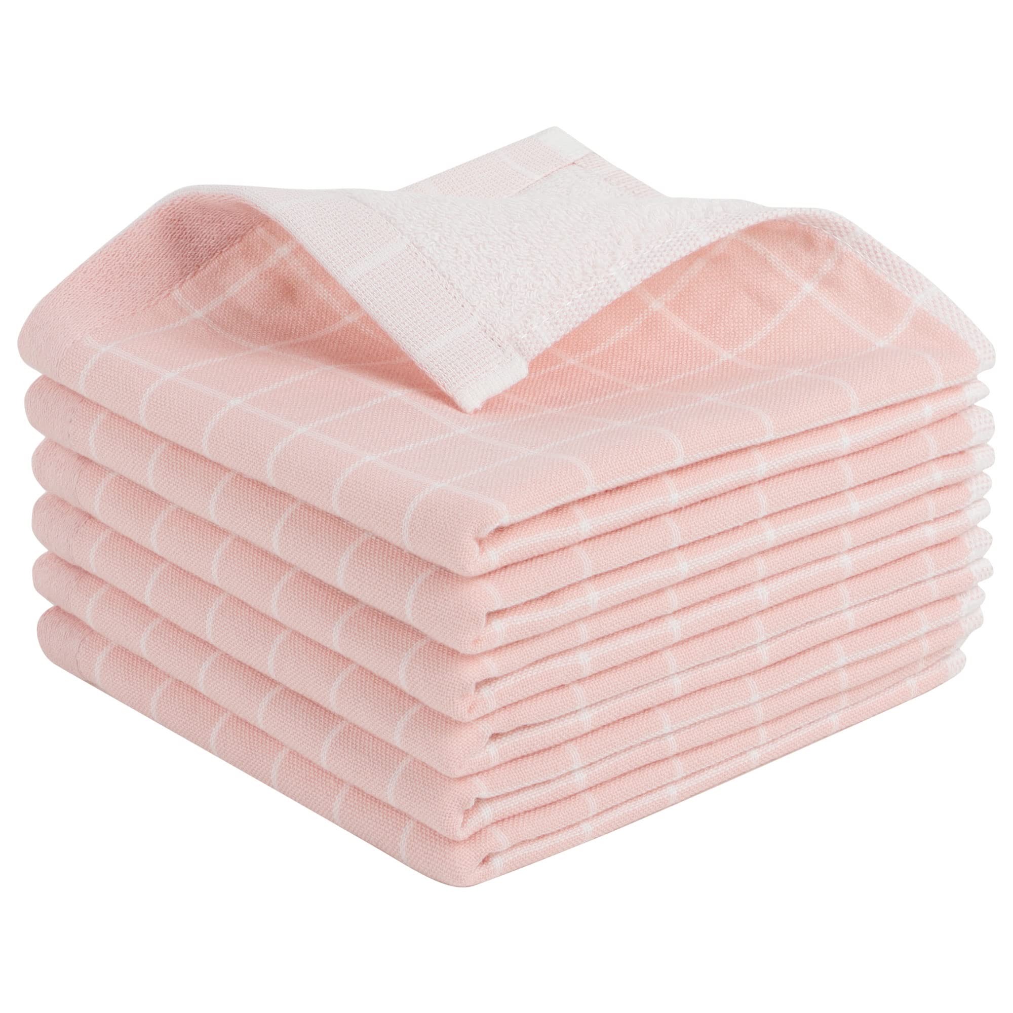 PiccoCasa 100% Cotton Terry Kitchen Dish Cloths, Highly Absorbent, Fast Drying and Machine Washable Dish Towel - Great for Household Cooking Cleaning, 6 Pack, 13 x 13 Inches Pink