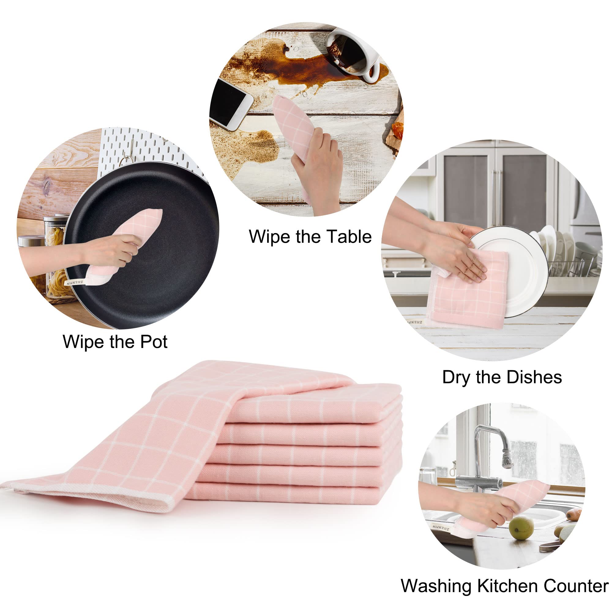 PiccoCasa 100% Cotton Terry Kitchen Dish Cloths, Highly Absorbent, Fast Drying and Machine Washable Dish Towel - Great for Household Cooking Cleaning, 6 Pack, 13 x 13 Inches Pink