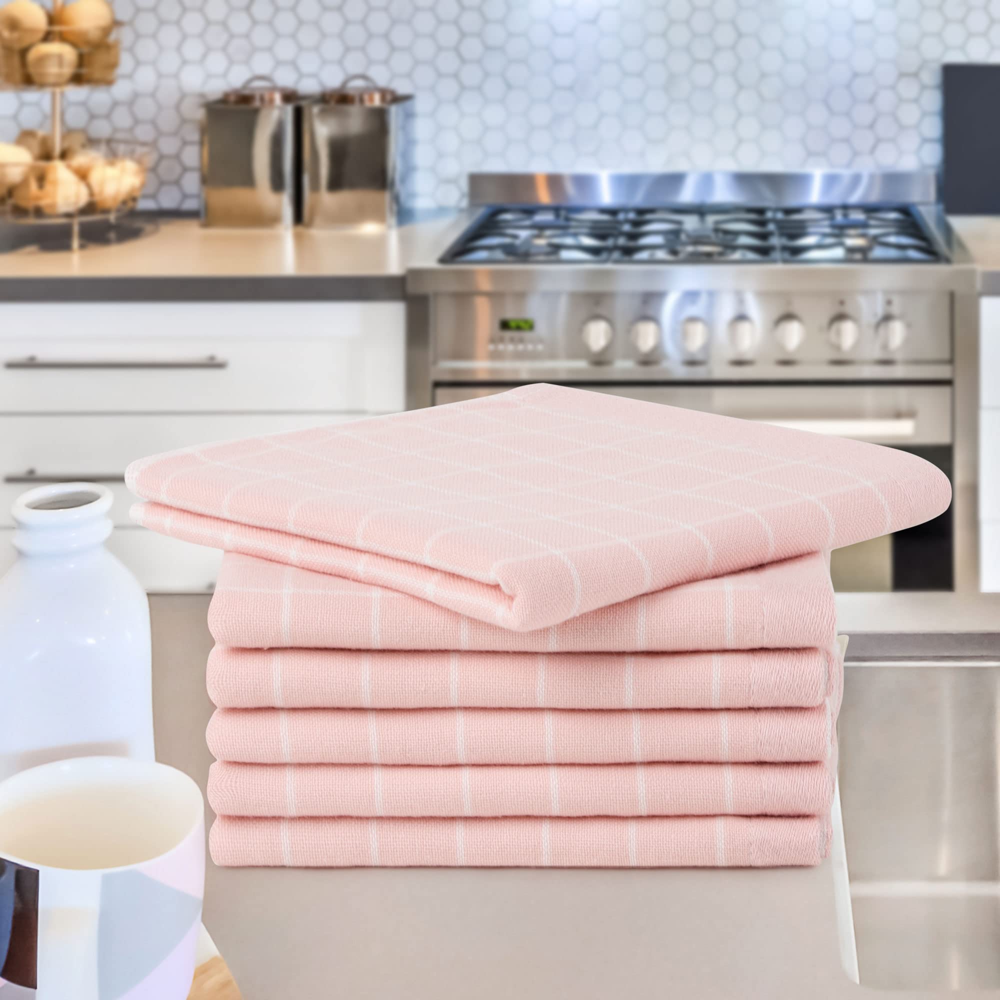 PiccoCasa 100% Cotton Terry Kitchen Dish Cloths, Highly Absorbent, Fast Drying and Machine Washable Dish Towel - Great for Household Cooking Cleaning, 6 Pack, 13 x 13 Inches Pink