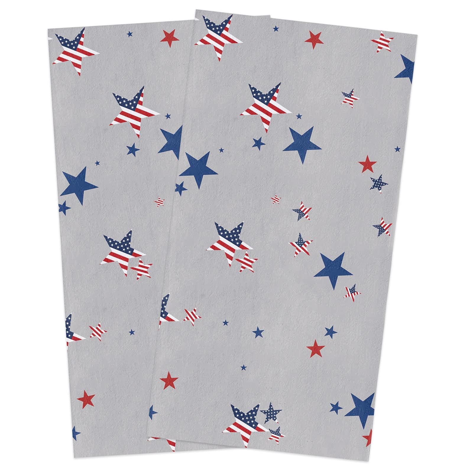 Zadaling Cotton Kitchen Towels July 4th Independence Day American USA Flag Day Theme Blue Red Stars Grey Kitchen Dish Cloths,Soft Absorbent Dish Towels,Bar Towels/Hand Towels for Bathroom 2 Pack