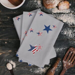 Zadaling Cotton Kitchen Towels July 4th Independence Day American USA Flag Day Theme Blue Red Stars Grey Kitchen Dish Cloths,Soft Absorbent Dish Towels,Bar Towels/Hand Towels for Bathroom 2 Pack