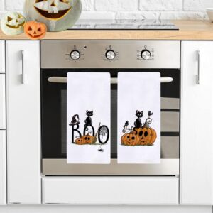 Halloween Black Cat Kitchen Dish Towels, 18 x 28 Inch Halloween Boo Pumpkin Holiday Tea Towels for Cooking Baking Set of 2