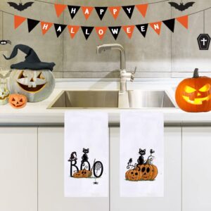 Halloween Black Cat Kitchen Dish Towels, 18 x 28 Inch Halloween Boo Pumpkin Holiday Tea Towels for Cooking Baking Set of 2