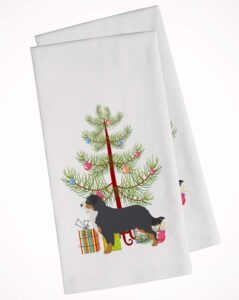 caroline's treasures bb2937wtkt bernese mountain dog merry christmas tree white kitchen towel set of 2 dish towels decorative bathroom hand towel for hand, face, hair, yoga, tea, dishcloth, 19 x 25,