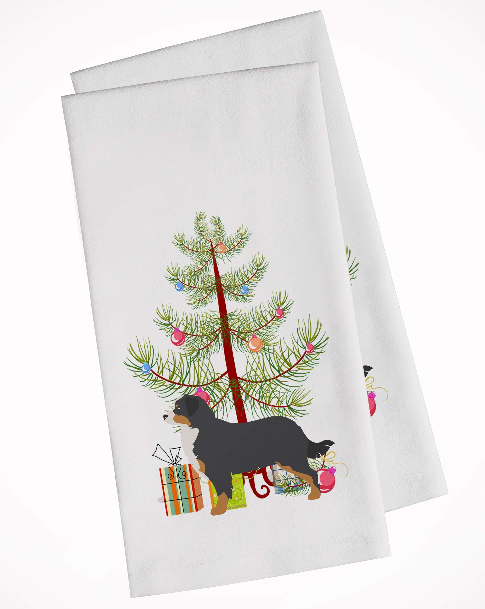 Caroline's Treasures BB2937WTKT Bernese Mountain Dog Merry Christmas Tree White Kitchen Towel Set of 2 Dish Towels Decorative Bathroom Hand Towel for Hand, Face, Hair, Yoga, Tea, Dishcloth, 19 X 25,