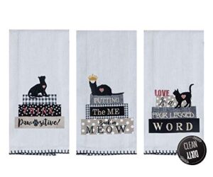 18th street gifts cat kitchen towels, set of 3 embroidered dish towels and dishwasher magnet - cat kitchen accessories