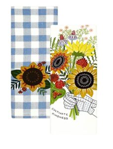 celebrate kitchen towel set of 2, sunflowers blue and white buffalo plaid dishtowels