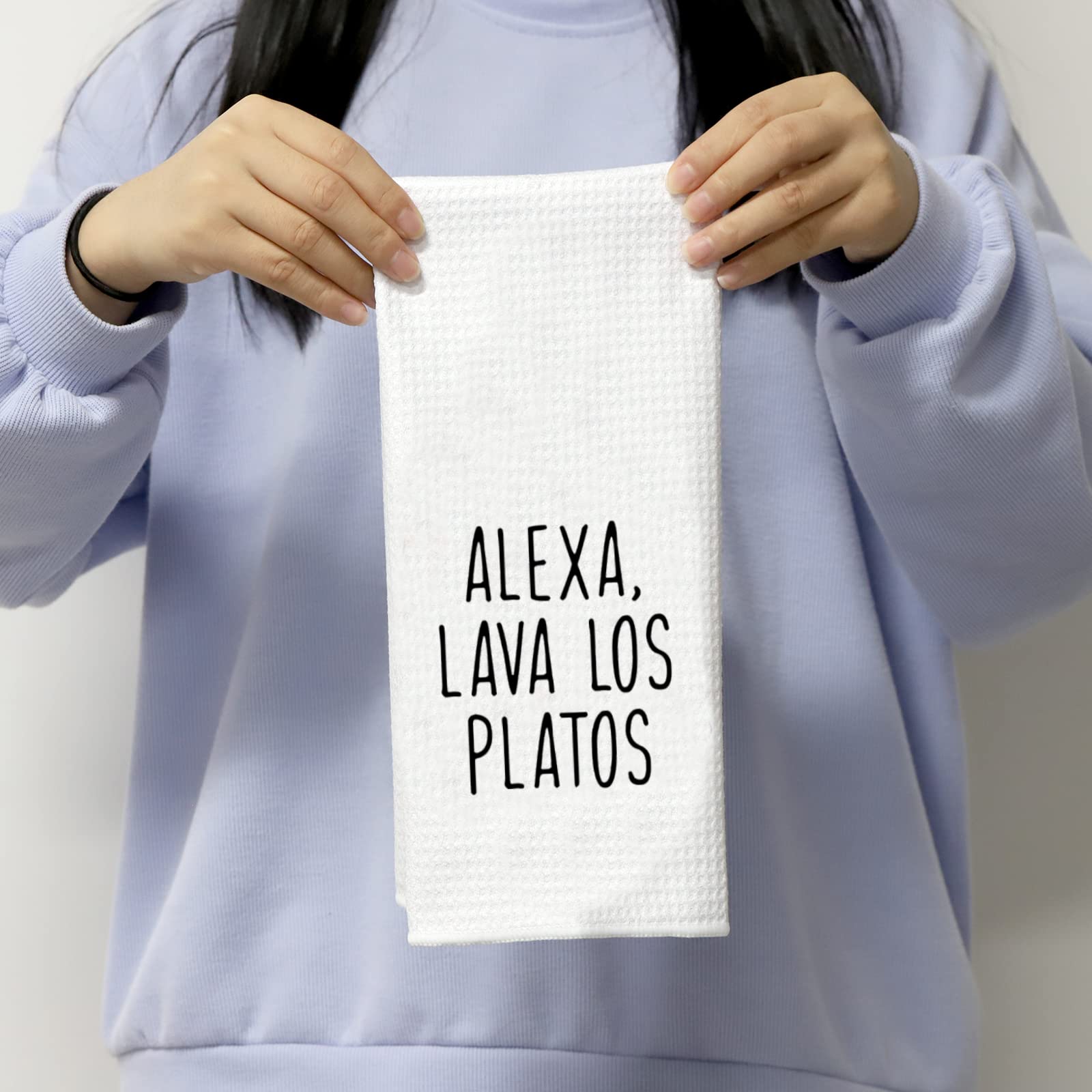 POFULL Spanish White Kitchen Towel Alexa Lava Los Platos Kitchen Towel Spanish Gift (Alexa Lava Los Towel)