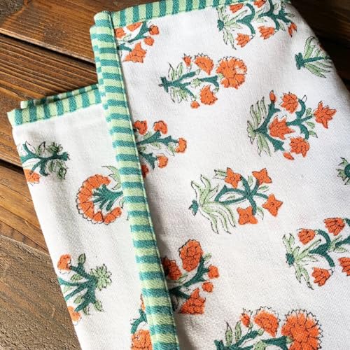 FURBISH Delphi Tea Towels - Handmade Kitchen Towels for Drying Dishes, Cooking & Baking, Colorful Hand Towels for Bathroom, 100% Sustainable Cotton, 27" x 19", Set of 2