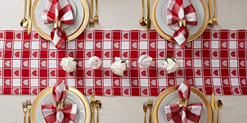 DII Valentine's Day Table Top Collection, Table Runner, 14x72, Checkered Heart