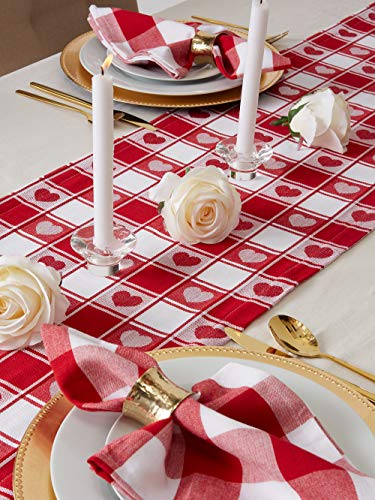 DII Valentine's Day Table Top Collection, Table Runner, 14x72, Checkered Heart