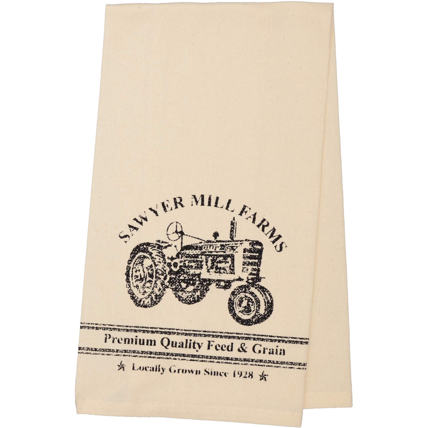 VHC Brands Sawyer Mill Charcoal Tractor Kitchen Towel, Black, 19x28