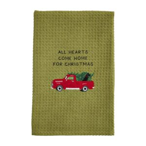 mud pie christmas waffle towel, red truck, 25" x 16"