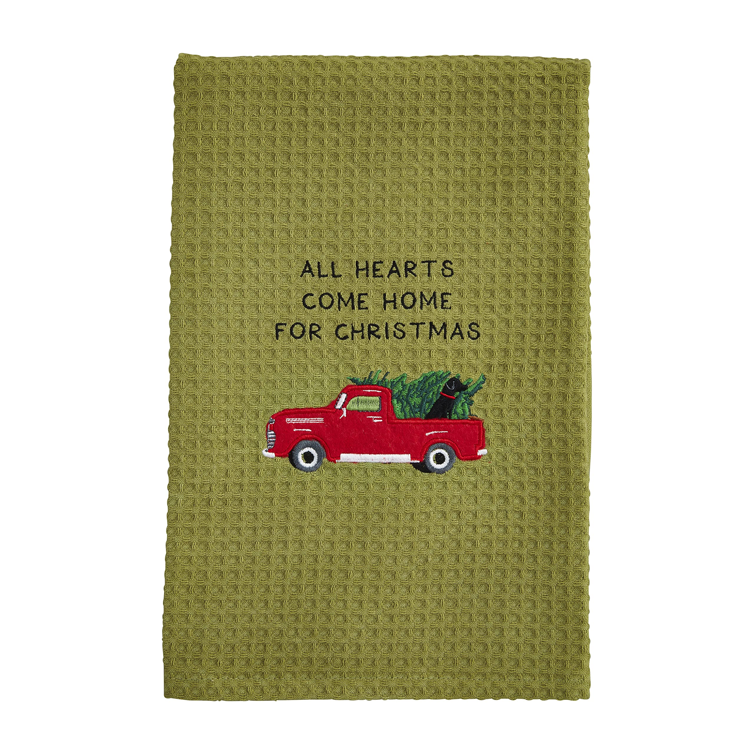 Mud Pie Christmas Waffle Towel, Red Truck, 25" x 16"