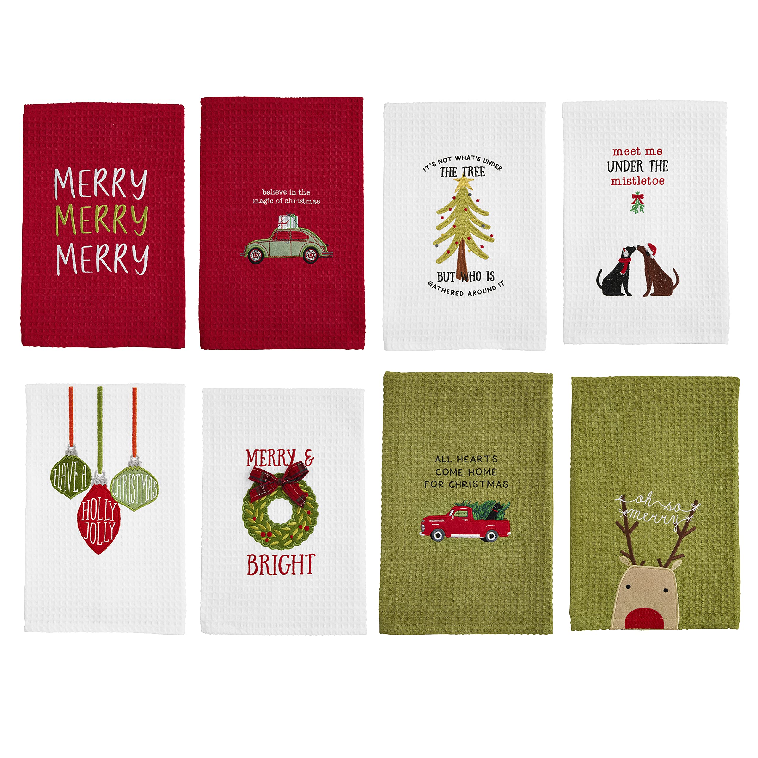 Mud Pie Christmas Waffle Towel, Red Truck, 25" x 16"