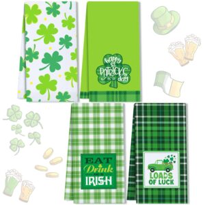 4 pieces st. patrick's day dishtowel buffalo plaid shamrock clover towel shamrock kitchen dishcloth decorative bathroom towel for kitchen home supplies, 16 x 24 inches