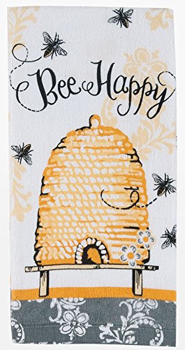 DHE Bee Happy Yellow and Gray 4 Piece Kitchen Towel and Potholder Bundle,Multi-colored