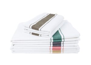 oli's cotton kitchen towels 5 pack - 100% kitchen dish towels for drying dishes 19,5”x 25,5” - reusable cleaning cloths - absorbent white tea towels with stripes - machine washable hand towel