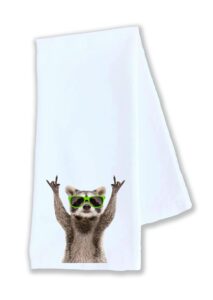 kitchen dish towel raccoon peace sunglasses funny inspirational kitchen decor drying cloth…100% cotton