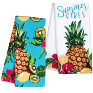 Greenbrier Home Collection Tropical Pineapple Vibes Party Polyester Kitchen Towels, 15x25 in, Set of 2, (219279-Flg-2)