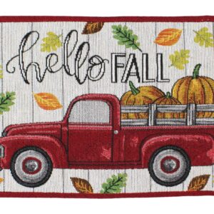 Fall Farmhouse Red Truck and Pumpkins Placemats, Hello Fall Set of Six (6) Colorful Tapestry Weave Fabric, for Holiday's, Thanksgiving, Autumn and Fall