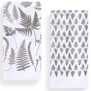 fern fronds pattern kitchen dish towel 18 x 28 inch, seasonal spring summer botanical tea towels dish cloth for cooking baking set of 2