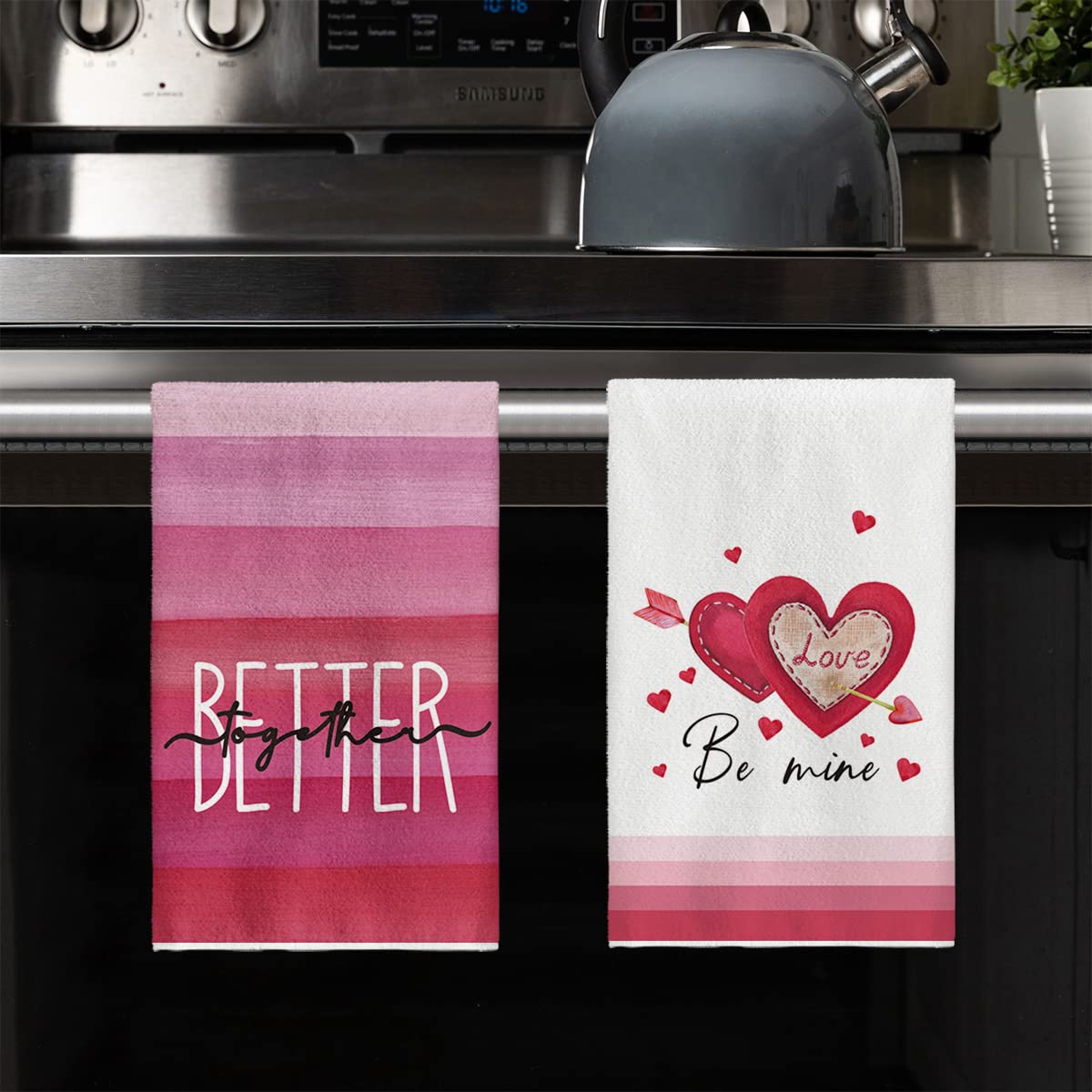 Artoid Mode Gradient Watercolor Rose Heart Be Mine Valentine's Day Kitchen Towels Dish Towels, 18x26 Inch Anniversary Decoration Hand Towels Set of 4