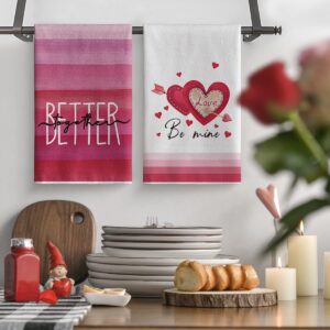 Artoid Mode Gradient Watercolor Rose Heart Be Mine Valentine's Day Kitchen Towels Dish Towels, 18x26 Inch Anniversary Decoration Hand Towels Set of 4