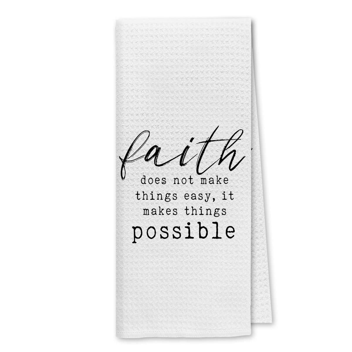 DIBOR Christian Bible Verse Kitchen Towels Dish Towels Dishcloth,Faith Doesn’t Make Things Easy Decorative Absorbent Drying Cloth Hand Towels Tea Towels For Bathroom Kitchen,Christian Girls Women Gift