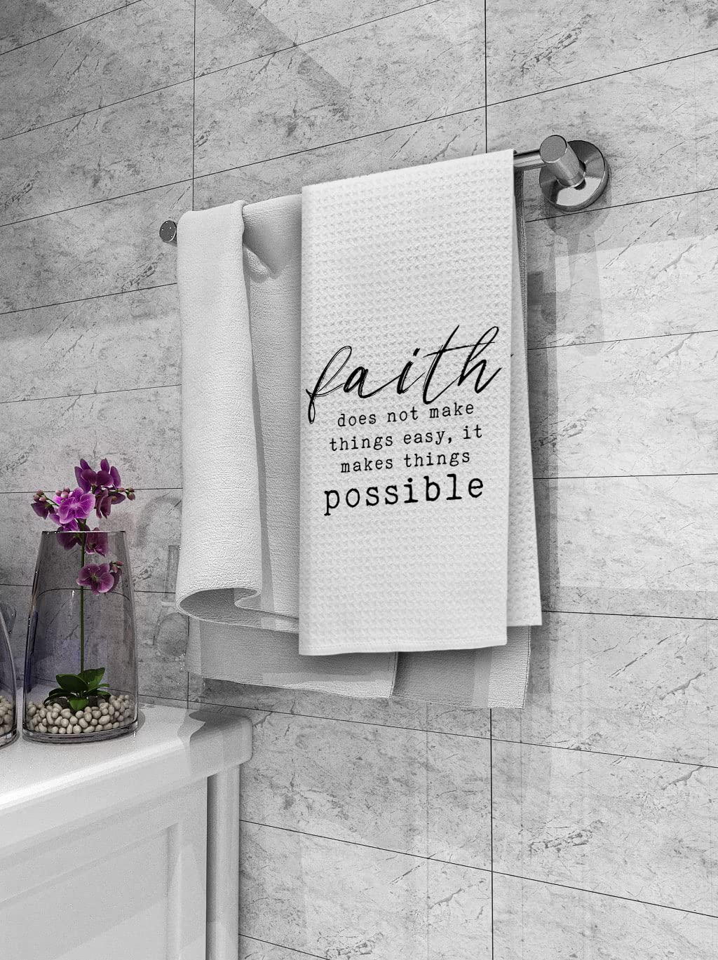 DIBOR Christian Bible Verse Kitchen Towels Dish Towels Dishcloth,Faith Doesn’t Make Things Easy Decorative Absorbent Drying Cloth Hand Towels Tea Towels For Bathroom Kitchen,Christian Girls Women Gift