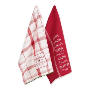 dii vintage christmas tea towels decorative holiday kitchen dish towel set, 18x28, north pole plaid, 2 piece