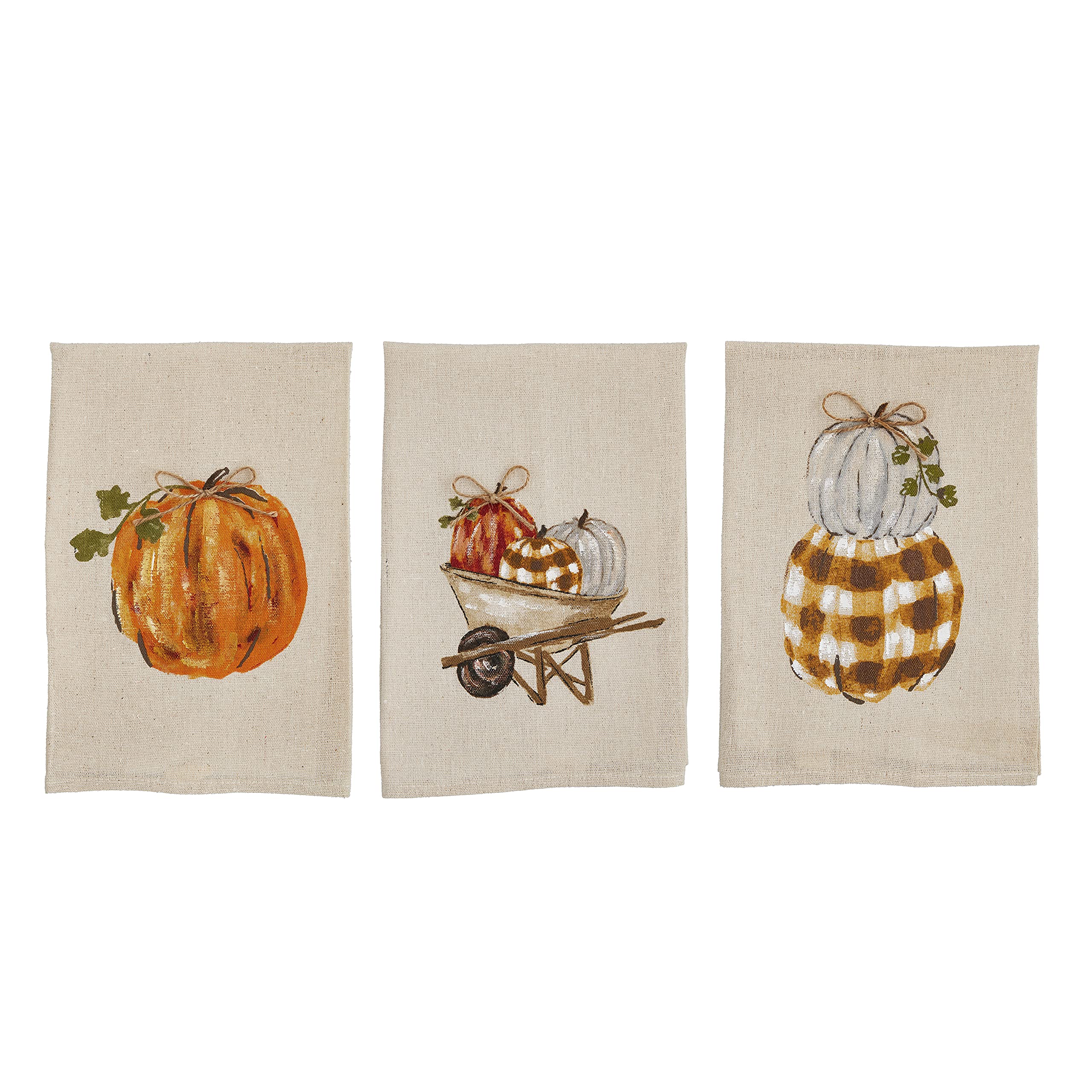 Mud Pie Pumpkin Painted Tea Towel, Wheelbarrow, 21" x 14"