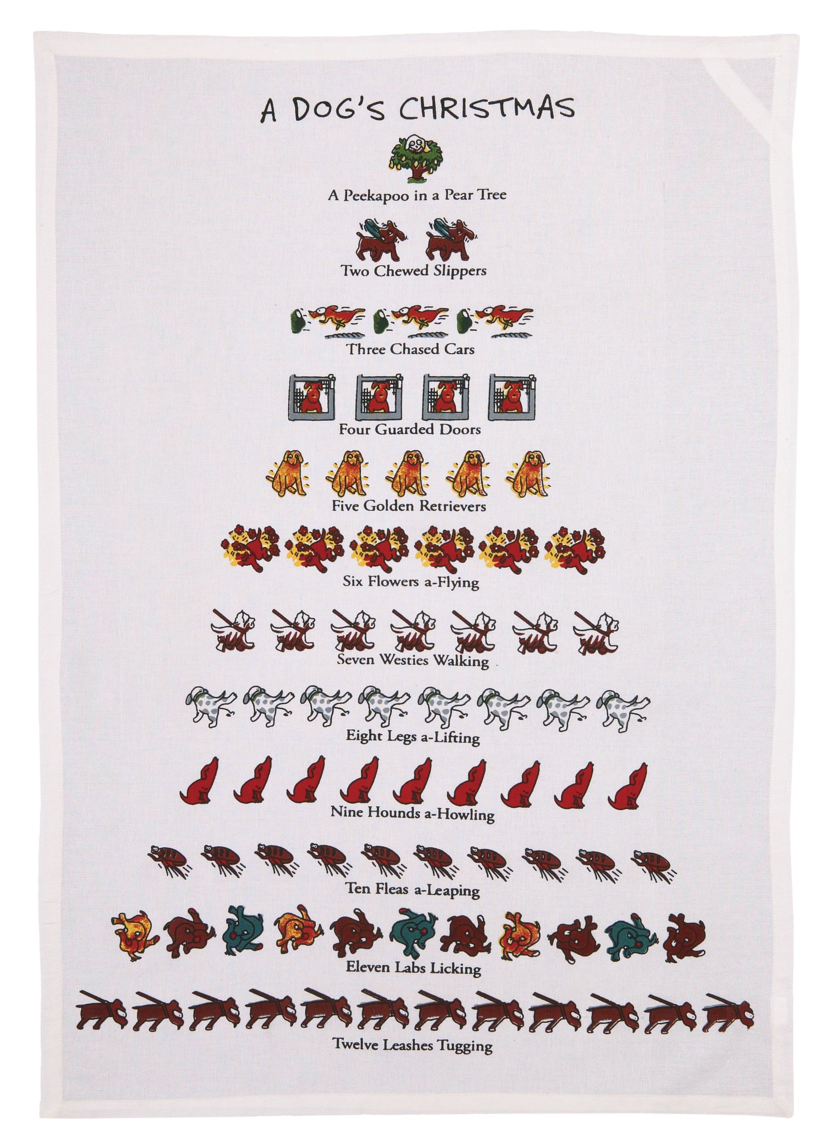 Twelve Days Of Dog Lovers Christmas Flour Sack Kitchen Dish Towel - 18 x 26