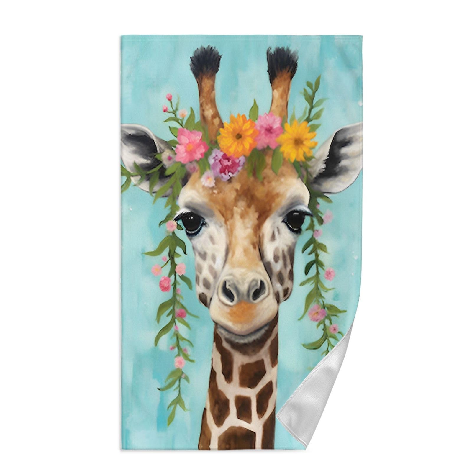 Dujiea Giraffe with Floral Headpiece Kitchen Dish Towel Soft Highly Absorbent Hand Towel Home Decorative Multipurpose for Bathroom Hotel Gym and Spa 15 X 27 Inches