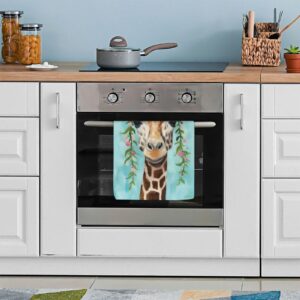 Dujiea Giraffe with Floral Headpiece Kitchen Dish Towel Soft Highly Absorbent Hand Towel Home Decorative Multipurpose for Bathroom Hotel Gym and Spa 15 X 27 Inches