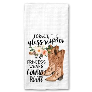 forget the glass slipper, princess wears cowboy boots western funny farm microfiber kitchen towel