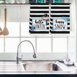 AnyDesign Hello Winter Kitchen Towel White Black Stripe Dish Towel Christmas Snowman Snowflake Happy Snow Tea Towel Xmas Hand Drying Towel for Farmhouse Cooking Baking, 18 x 28 Inch, 2 Pack