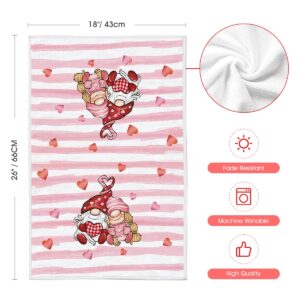 Artoid Mode Pink Stripes Gnomes Happy Valentine Kitchen Towels Dish Towels, 18x26 Inch Seasonal Valentine's Day Decoration Hand Towels Set of 2