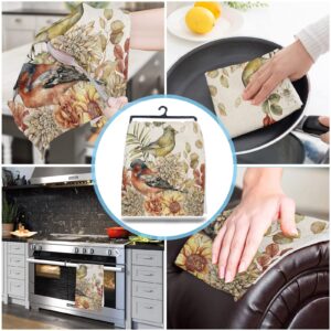 1 PCS Fall Birds Eucalyptus Kitchen Towels 18"x28" Absorbent Cleaning Cloths for Drying Dish,Reusable Kitchen Soft Terry Hand Tower Vintage Rustic Farmhouse Leaves Sunflower Washable Dish Towel