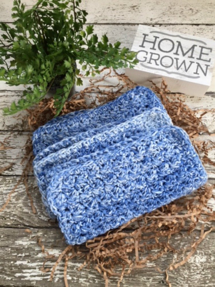 Handmade Cotton Kitchen Dish Cloths Blues Blue Set of 3 Eco Friendly Wash Cloths Reusable Dishcloths