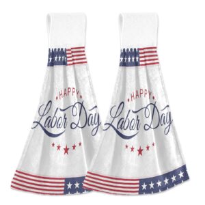 happy labor day kitchen hanging towel 12 x 17 inch usa stars flag bath hand tie towels set 2 pcs tea bar dish cloths dry towel soft absorbent thin durable for bathroom laundry room decor