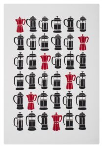 mukitchen kitchen designer print towel set, french press