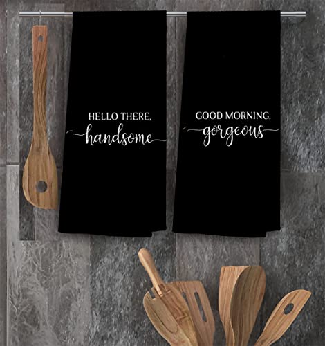 TUNW Hello There Handsome Good Morning Gorgeous Soft and Absorbent Bathroom Towels,Couple Hand Towels Beach Towels 16″×24″Set of 2,Birthday Valentine's Day Gift For Wife Husband Girlfriend Her Couples