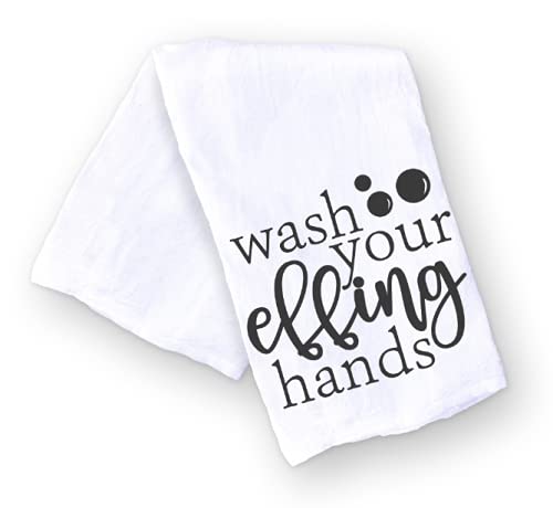 Handmade Funny Bathroom Towel - 100% Cotton Funny Flour Sack Wash Your Hands Towel for Bath - 28x28 Inch Hostess Housewarming Christmas Mother’s Day Birthday Gift (Wash Your Effing Hands)