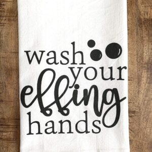 Handmade Funny Bathroom Towel - 100% Cotton Funny Flour Sack Wash Your Hands Towel for Bath - 28x28 Inch Hostess Housewarming Christmas Mother’s Day Birthday Gift (Wash Your Effing Hands)