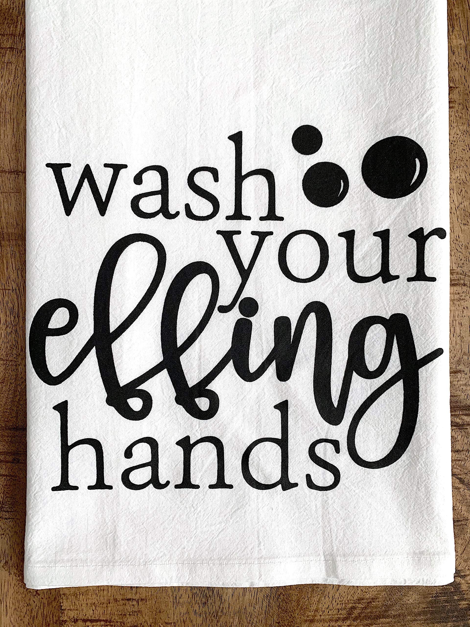 Handmade Funny Bathroom Towel - 100% Cotton Funny Flour Sack Wash Your Hands Towel for Bath - 28x28 Inch Hostess Housewarming Christmas Mother’s Day Birthday Gift (Wash Your Effing Hands)