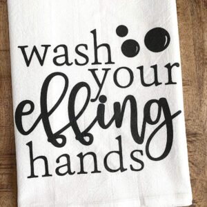 Handmade Funny Bathroom Towel - 100% Cotton Funny Flour Sack Wash Your Hands Towel for Bath - 28x28 Inch Hostess Housewarming Christmas Mother’s Day Birthday Gift (Wash Your Effing Hands)